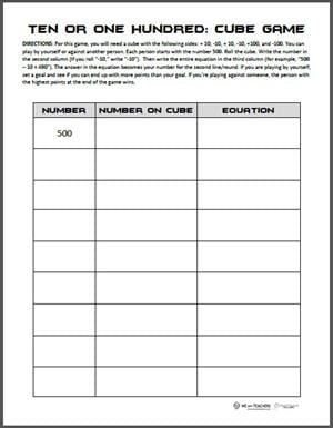 Free Printable: Tens and Hundreds Cube Game - We Are Teachers