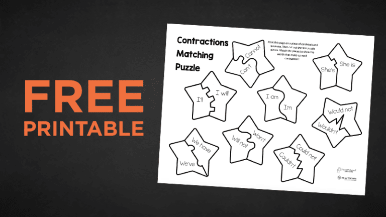 Free Printable: Contractions Matching Puzzle - We Are Teachers