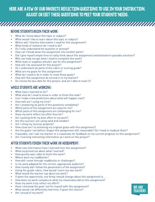 45 Awesome Must Use Questions To Encourage Student Reflection And
