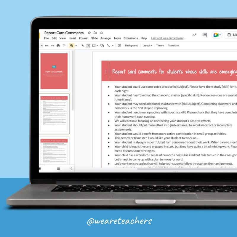 Sample Report Card Comments for Any Teaching Situation