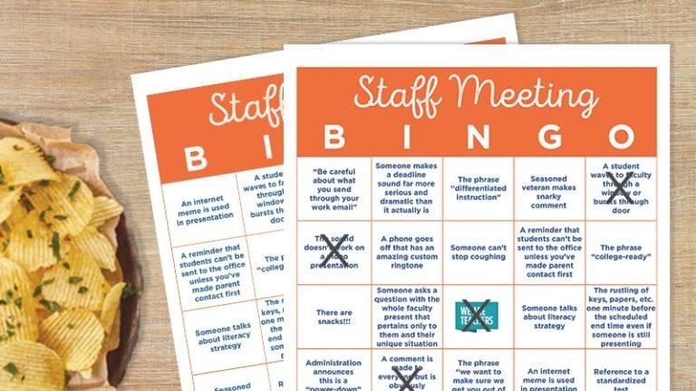 Faculty Meeting Bingo Card - Free Printable - WeAreTeachers
