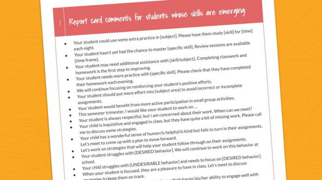 Sample Report Card Comments for Any Teaching Situation