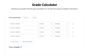 Grade Calculator List for Teachers and Students