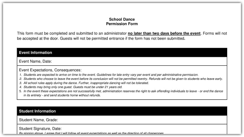 Free Field Trip and School Permission Forms Templates - WeAreTeachers