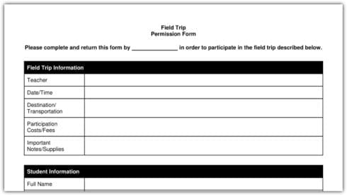 Free Field Trip and School Permission Forms Templates - WeAreTeachers