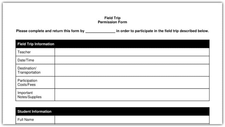 Free Field Trip and School Permission Forms Templates - WeAreTeachers