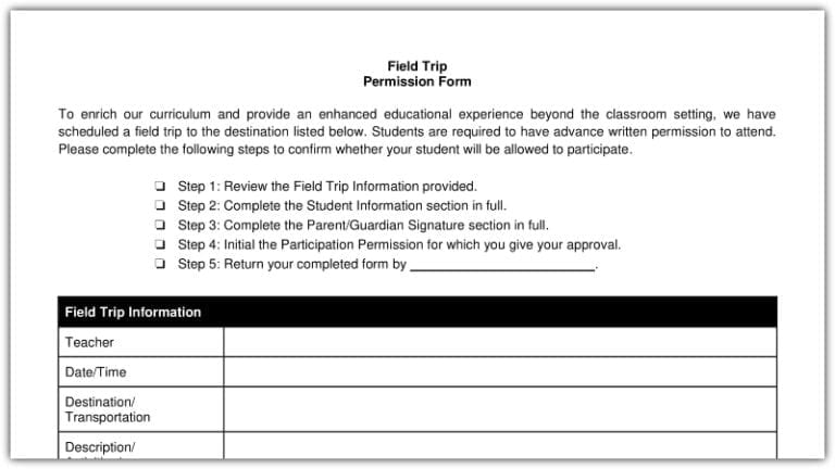 Free Field Trip and School Permission Forms Templates - WeAreTeachers